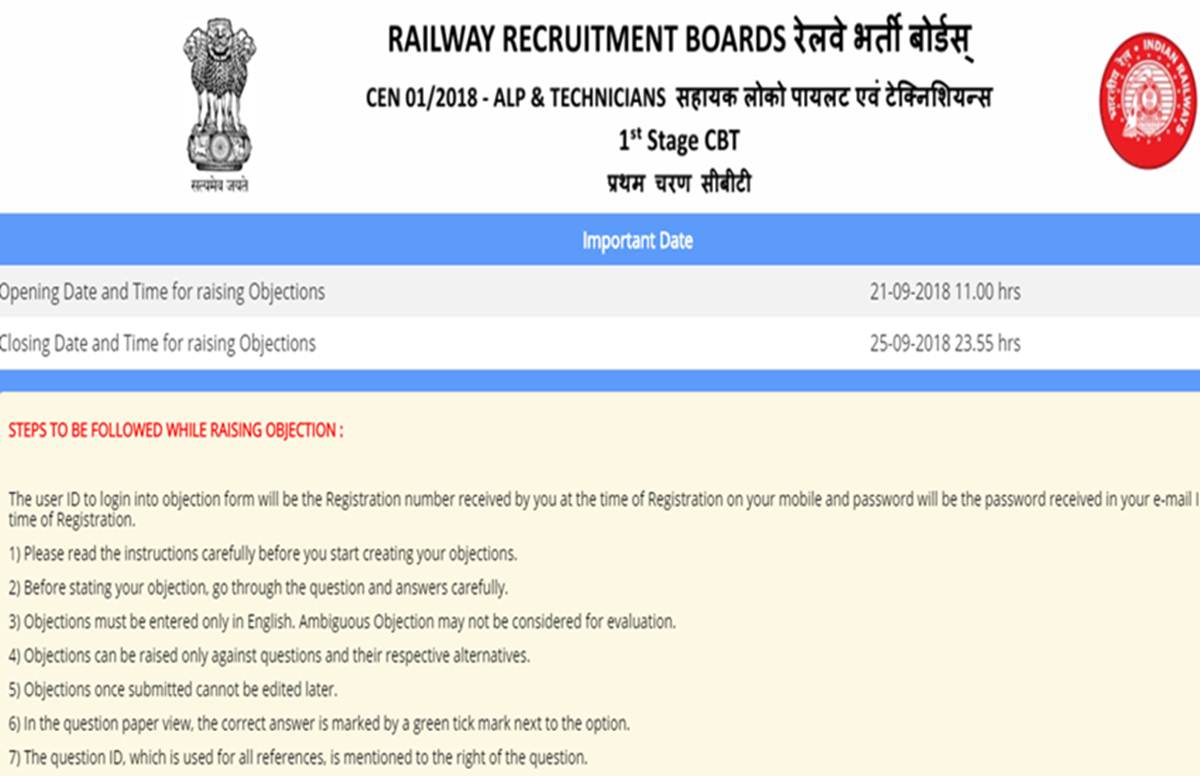 RRB Group C ALP, Technician 2018: रेलवे ने ऐक्टिवेट किया ऑब्जेक्शन ...