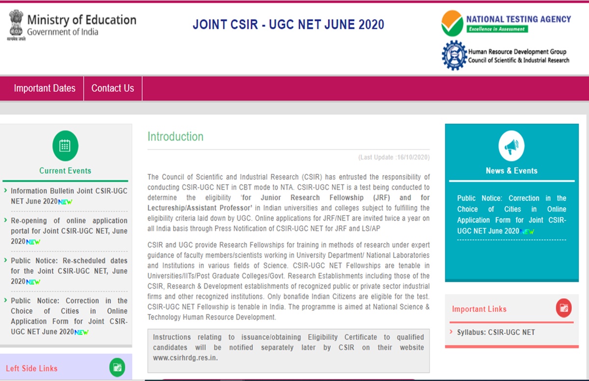 CSIR-UGC NET Exam 2020: यूजीसी नेट का एग्जाम सेंटर बदलने के लिए विंडो ओपन, ऐसे कर सकते हैं बदलाव ...