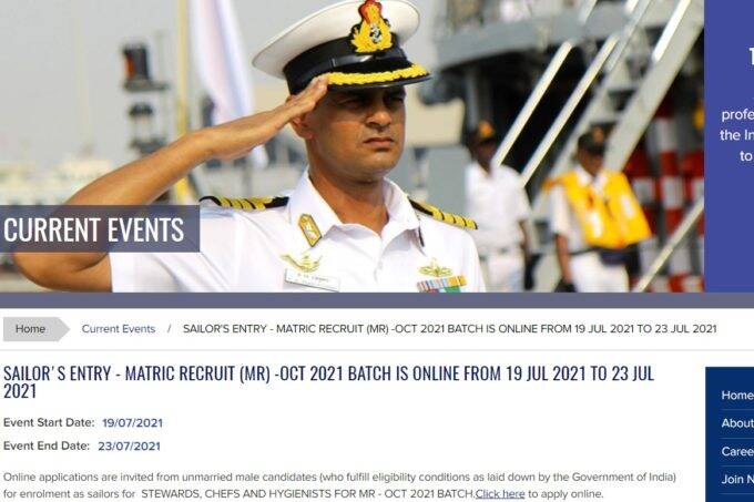 Indian Navy Recruitment 2021: Apply online for sailor post before 23 ...