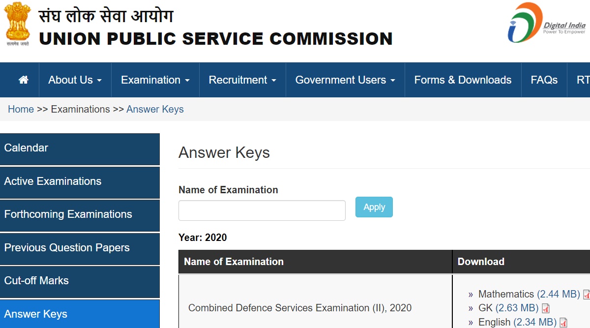 UPSC CDS-II 2020: Final Answer Key and Cut Off released at upsc.gov.in ...