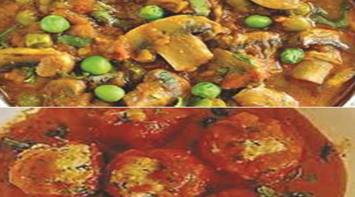 Recipes of delicious Pea Mushrooms and Stuffed Tomatoes ingredients in ...