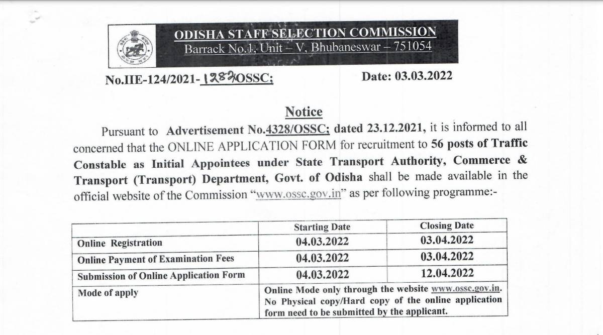 Govt Job 2022: Apply online for Traffic Constable Posts at ossc.gov.in. Check here for ...