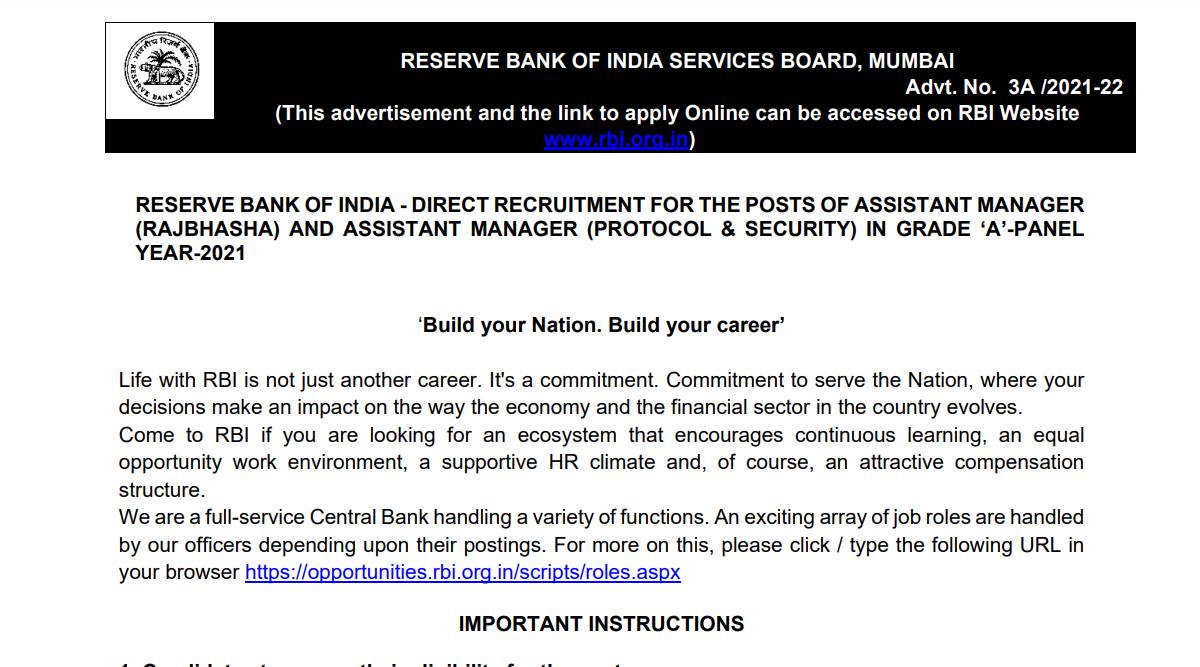 RBI Notification 2022: Notification for Grade A and Grade B Posts ...