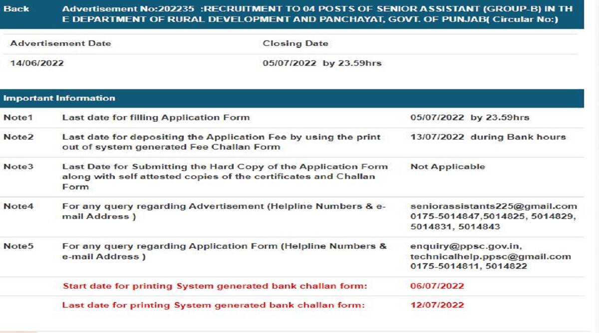PPSC Recruitment 2022 invited application for posts of Senior Assistant ...