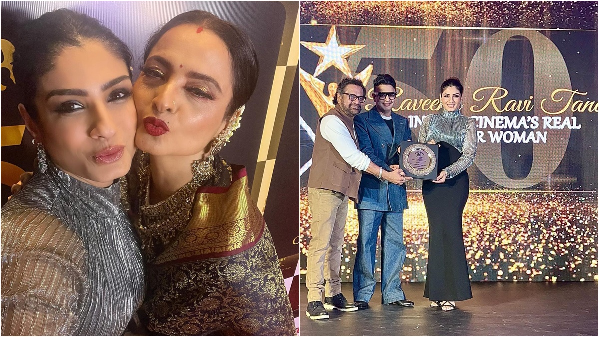 Actress Rekha Kiss Raveena Tandon During Selfie On Red Carpet Rekha और Raveena Tandon ने साथ में ...