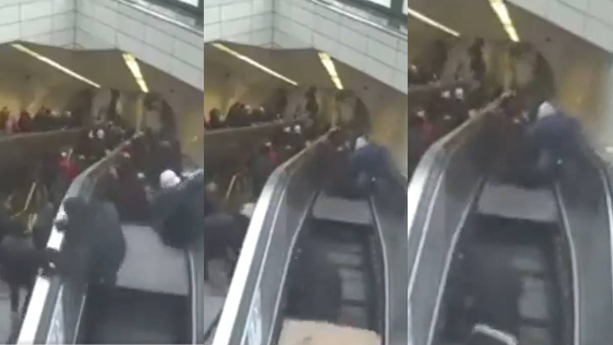 escalator broke Suddenly person went inside shocking video viral ...