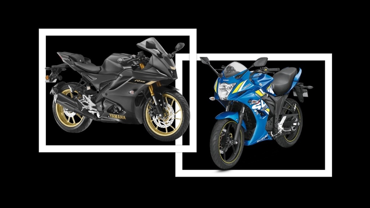 Yamaha YZF R15 V4 Dark Knight Vs Suzuki Gixxer SF Compare in Price Engine Mileage and Braking ...