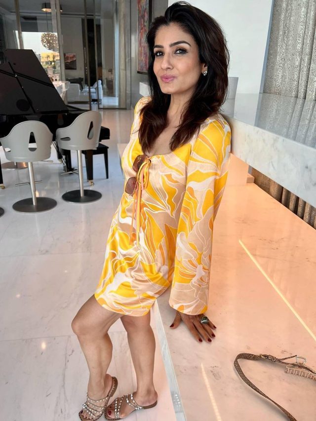 रवीना टंडन का समर लुक, शॉर्ट वन पीस में दिये पोज