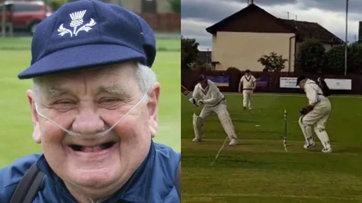 83 year old wicketkeeper Alex Steele play cricket with oxygen cylinder ...