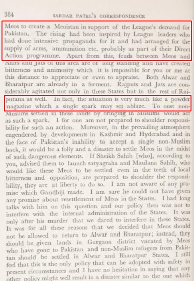 Meo Muslim wanted Meoistan vallabh bhai patel wrote to dr rajendra ...