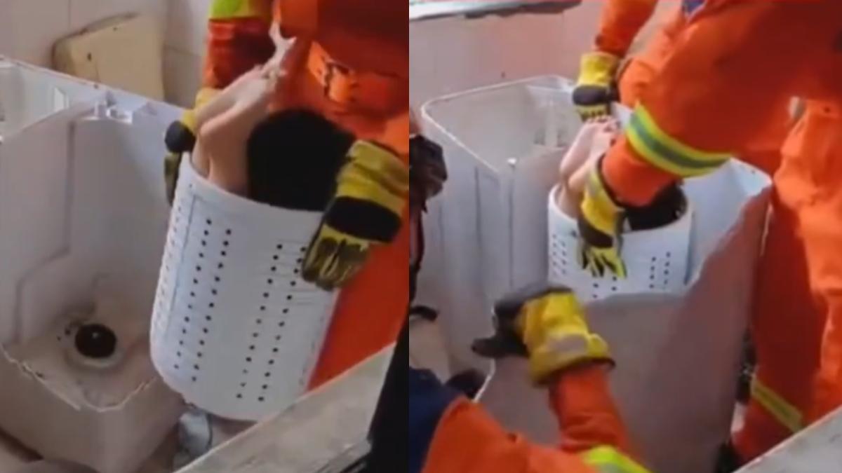 Child badly trapped in washing machine video going viral on social media - Video: वॉशिंग मशीन ...