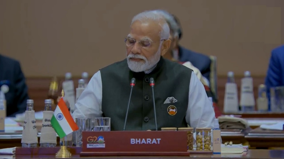 g20 summit 2023 bharat written on plate in front of pm modi while ...