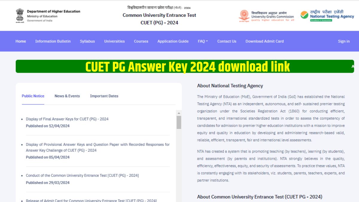 CUET PG Answer Key Released At cuet.nta.nic.in know How To Download NTA ...