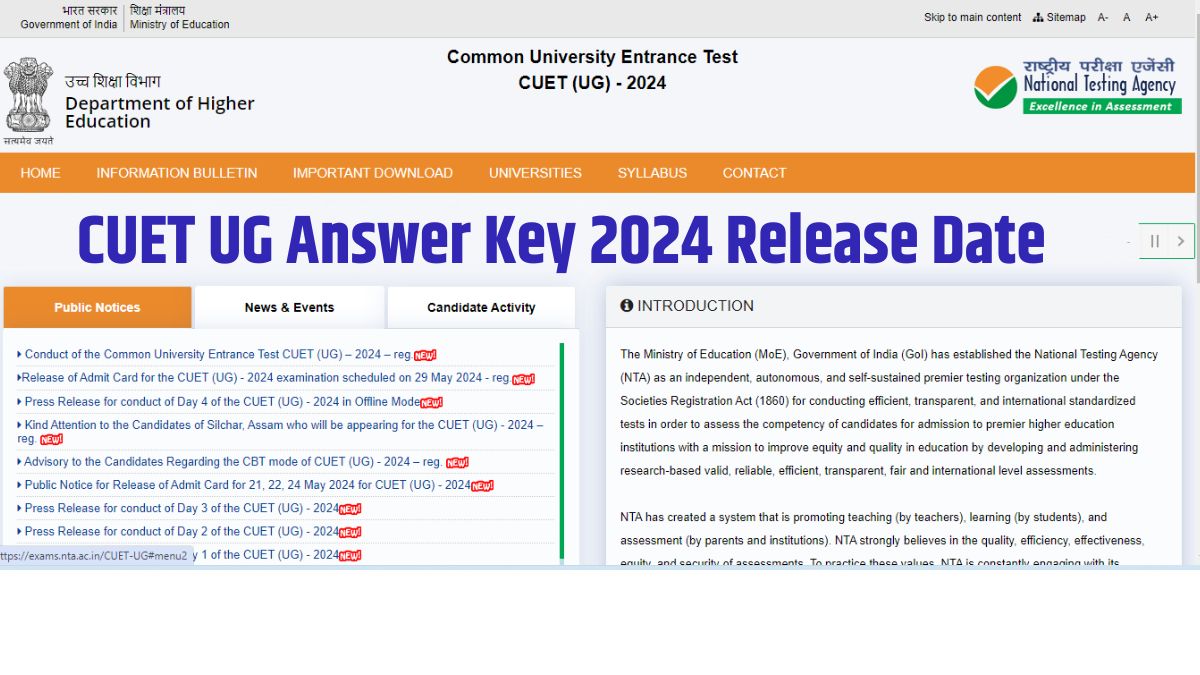 CUET UG Answer Key 2024 PDF Download Link Release Date and Time: CUET ...