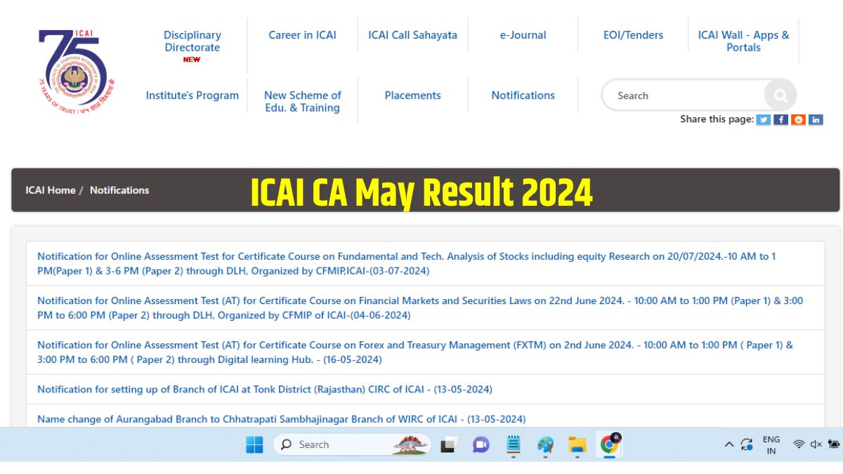 ICAI CA May Inter, Final Result 2024 Announced On 11 july at Icai.org Check CA Inter Final ...