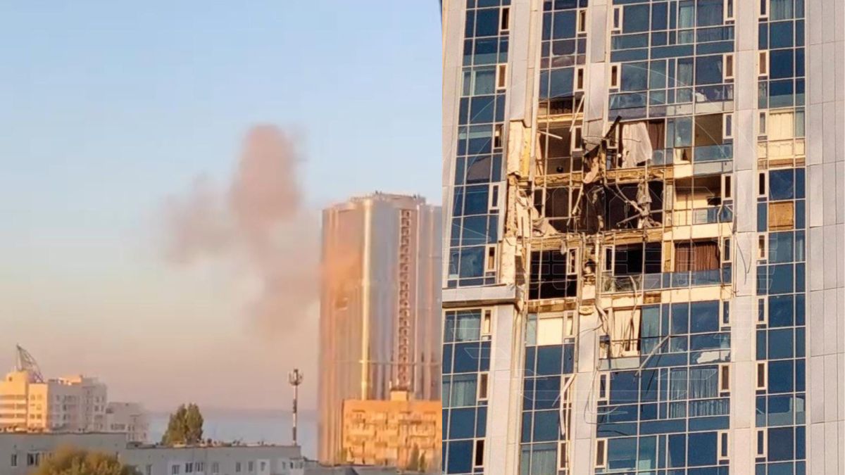 Russian tallest building attack by Ukraine drone video viral on social ...