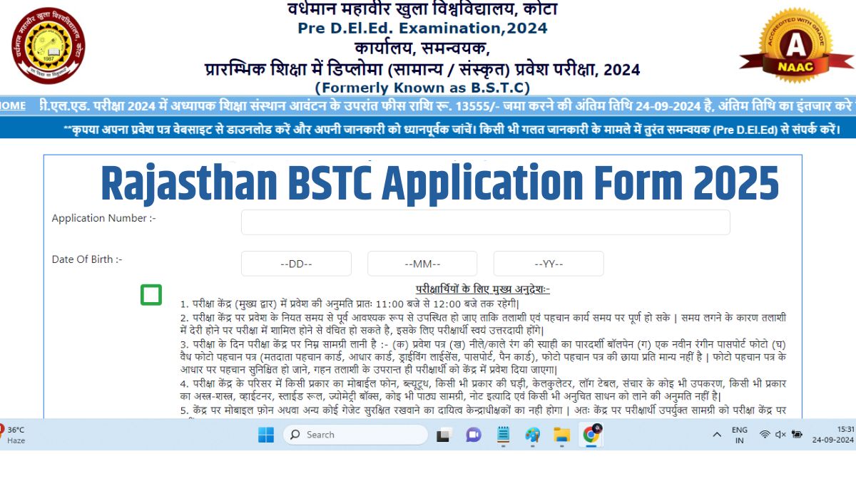 Rajasthan BSTC Application Form 2025 Know Apply Online at ...