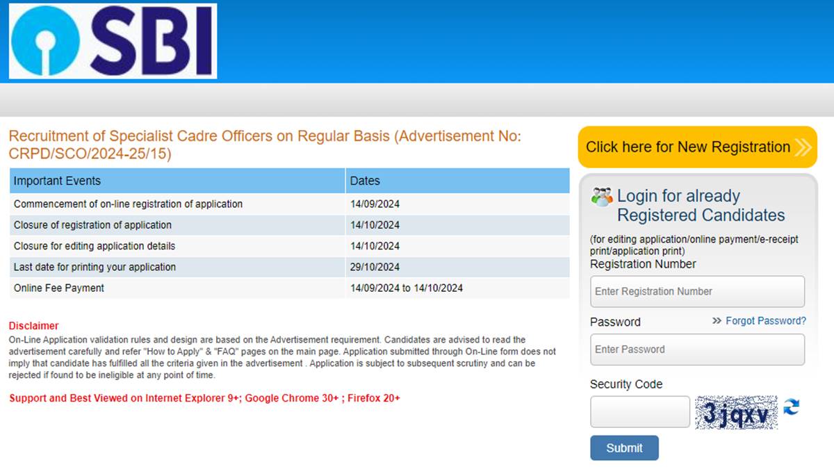 state bank of india specialist cadre officer recruitment 2024 last date ...