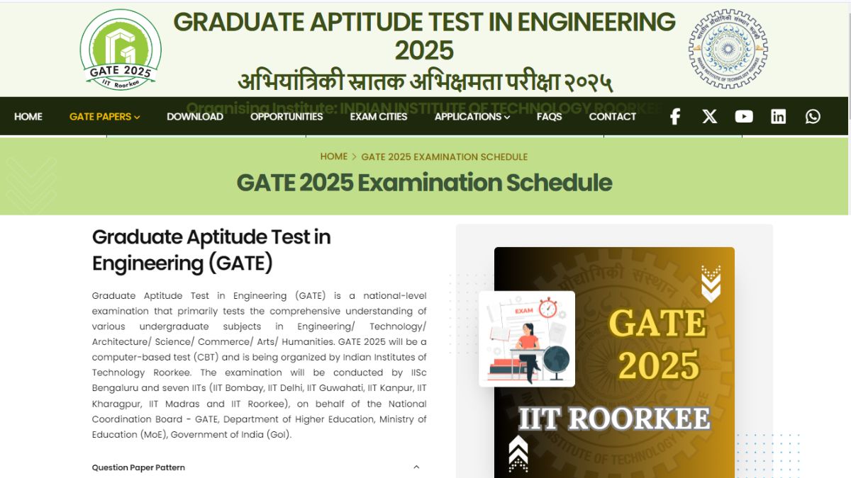 GATE Exam 2025 Date, Schedule Released on gate2025iitr.ac.in Know How To Check Time Table ...