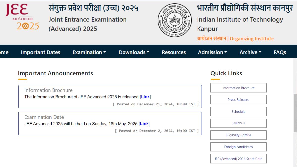 JEE Advanced 2025 information brochure released at jeeadv.ac.in, registration begins on April 23 ...