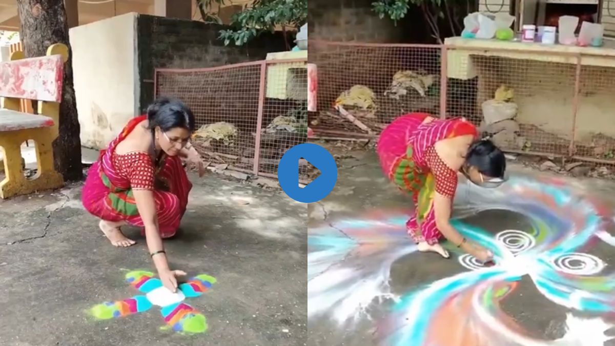 woman made a beautiful rangoli in a few seconds internet users amazed ...