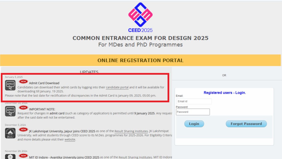 UCEED and CEED 2025 Admit Card Released at uceed.iitb.ac.in and ceed.iitb.ac.in, Know Direct ...