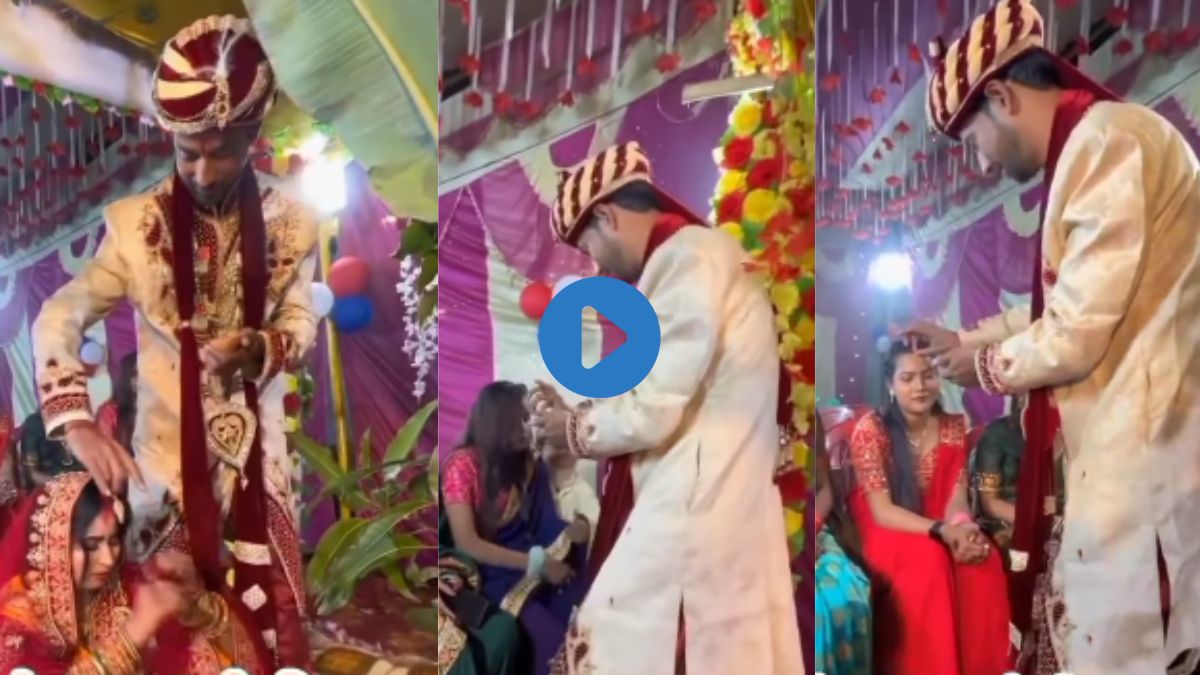 groom along with his bride applied sindoor to five sisters in law in mandap Viral Video lefts ...