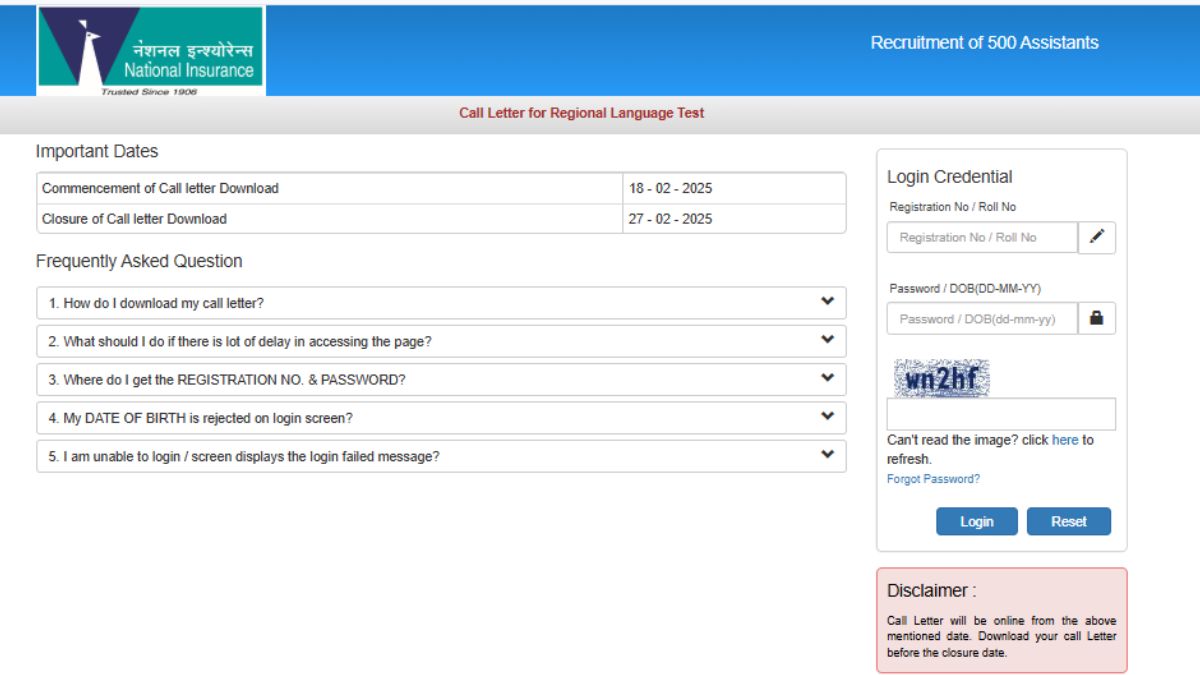 NICL Assistant 2025 Admit Card Released for Regional Language Exam at ...