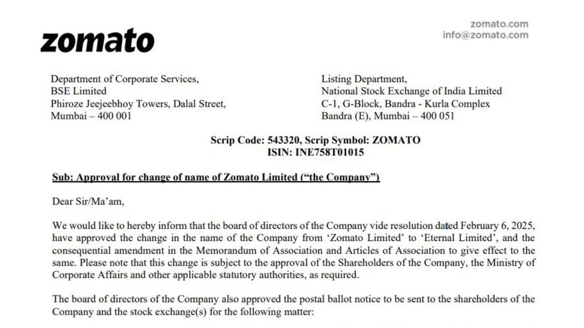 Zomato Board approves name change Zomato to Eternal - Zomato New Name: जोमैटो ने अपना नाम बदला ...