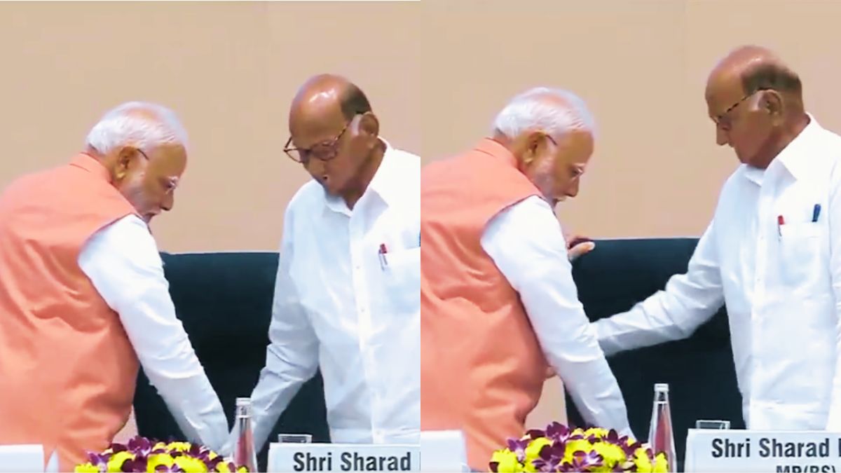 pm narendra modi helped sharad pawar to sit on chair in marathi sahitya ...
