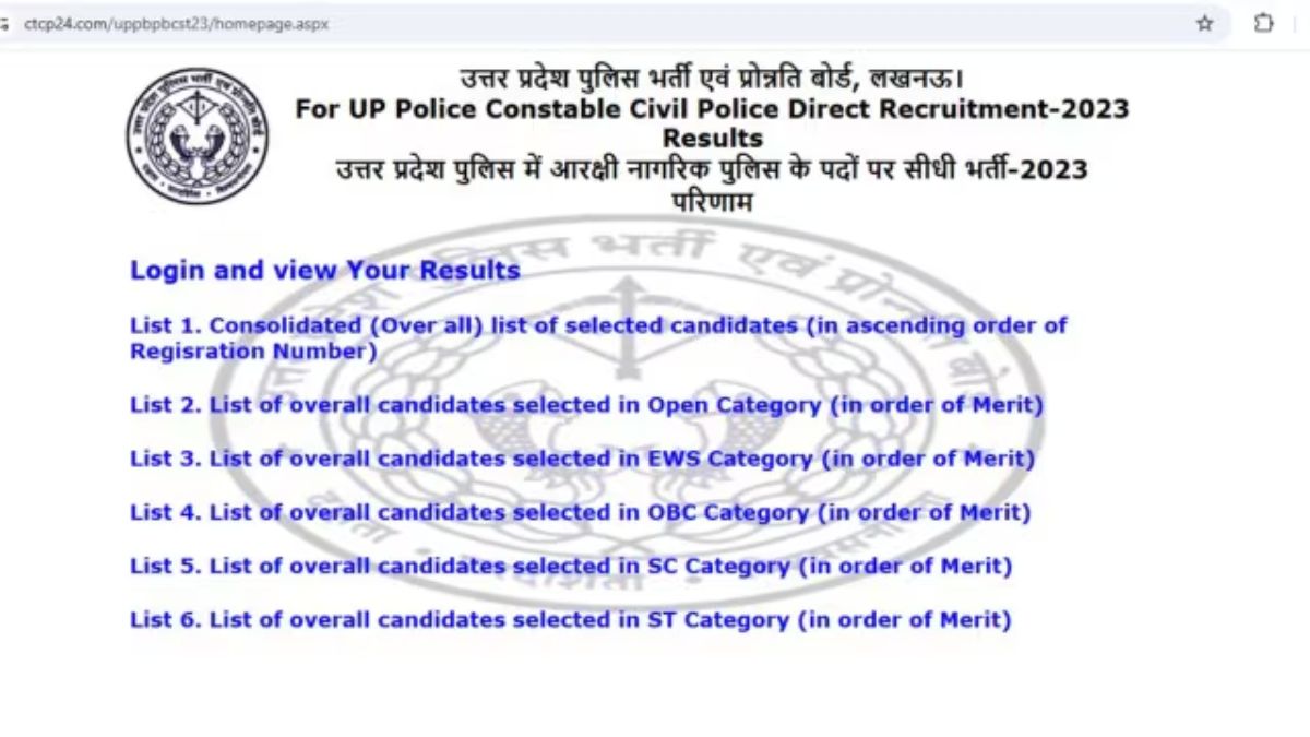 up police constable final result civil direct recruitment 2023 result ...